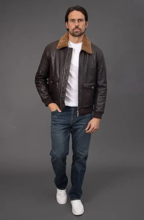 Bagatelle Washed Leather Aviator Jacket With Shearling Collar