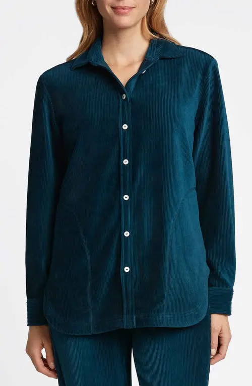 Foxcroft Maddy Corduroy Button-up Shirt - Deep Teal