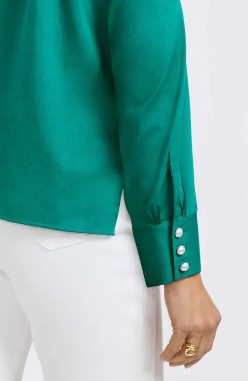 Foxcroft Matte Sateen Button-up Shirt - Emerald