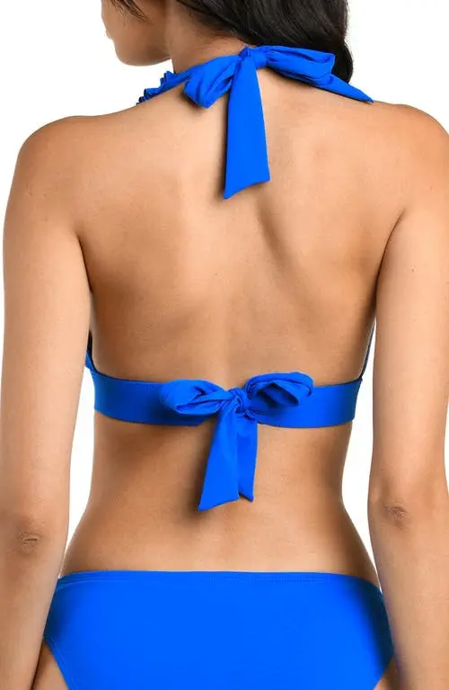 La Blanca Island Goddess Ruffle Halter Bikini Top - Lapis