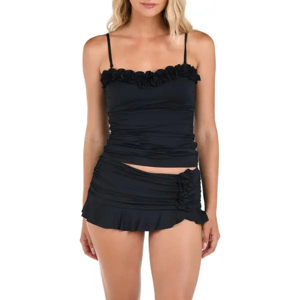 La Blanca Island Goddess Ruffle Tankini Top - Black