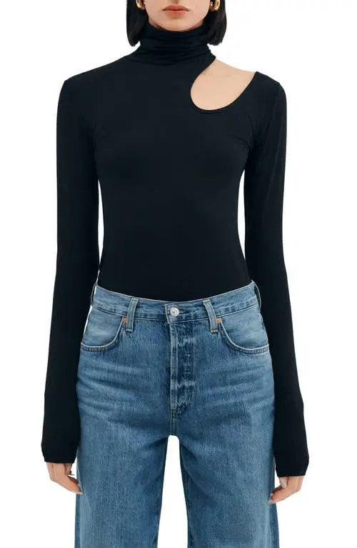 MARCELLA Allegra Asymmetric Turtleneck Top - Black