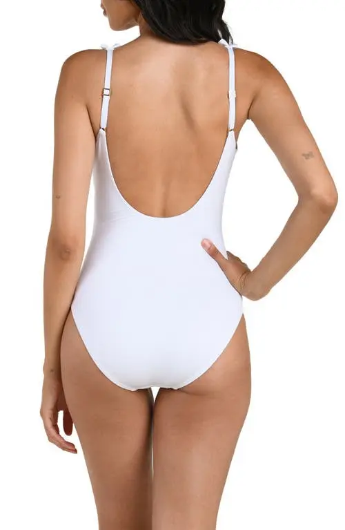 La Blanca Ruffle Plunge One-piece Swimsuit - White