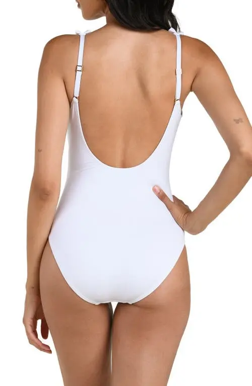 La Blanca Ruffle Plunge One-piece Swimsuit - White