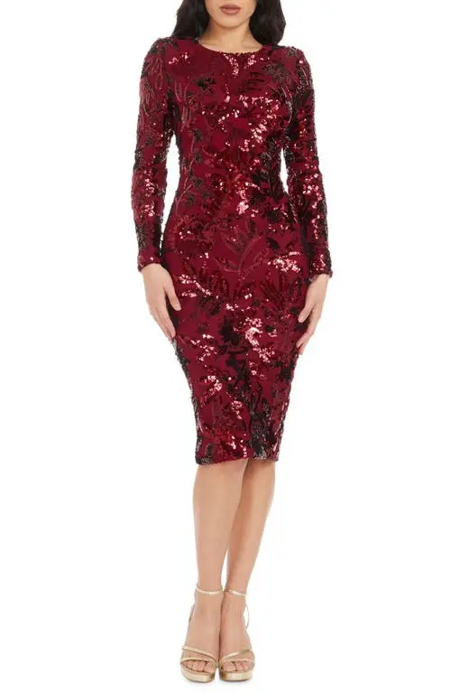 Dress The Population Emmalyn Floral Sequin Body-con Cocktail Dress - Port