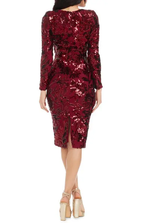 Dress The Population Emmalyn Floral Sequin Body-con Cocktail Dress - Port