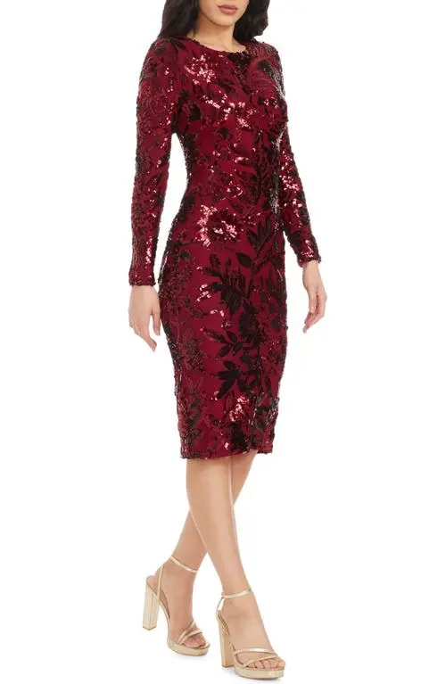 Dress The Population Emmalyn Floral Sequin Body-con Cocktail Dress - Port