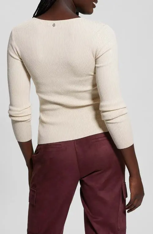Guess Cirila V-neck Ribbed Sweater - Pearl Oyster