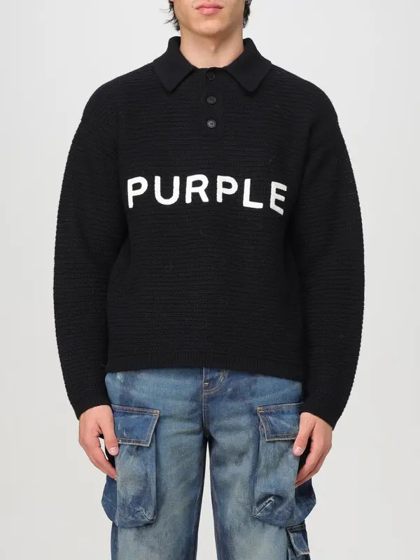 PURPLE BRAND Logo Knit Polo - Black