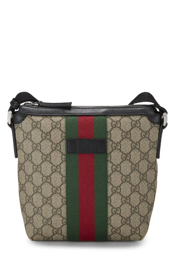 Gucci Original Gg Supreme Canvas Web Flat Messenger - Black