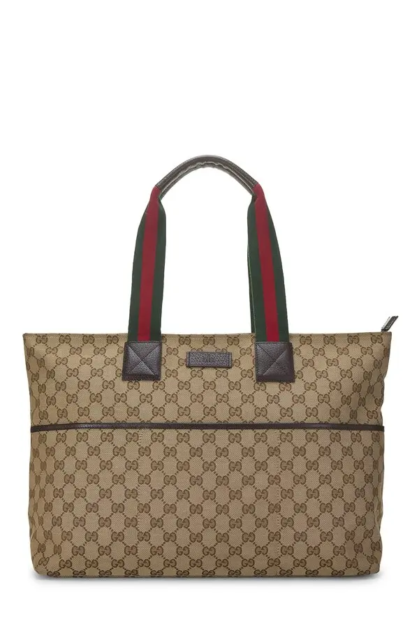Gucci Original Gg Canvas Web Zip Tote - Beige