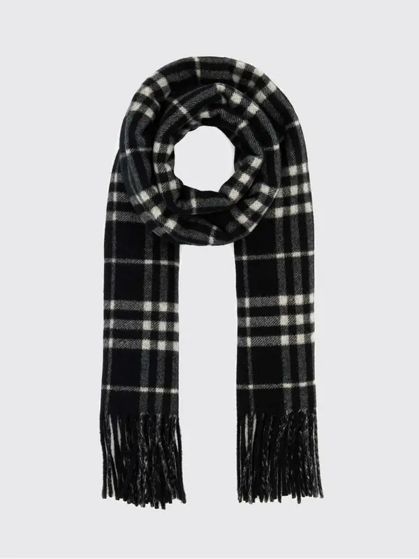 Burberry Classic Check Pure Cashmere Scarf With Fringes - Black