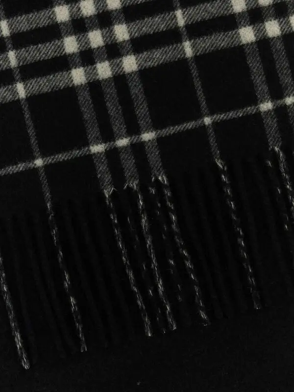 Burberry Classic Check Pure Cashmere Scarf With Fringes - Black