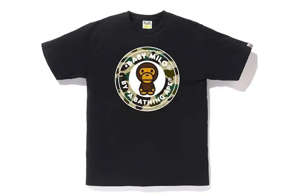 A BATHING APE 1st Camo Milo Busy Works Tee Shirt - Black/yellow