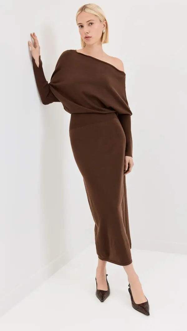 Simkhai Janese Off Shoulder Midi Dress - Chocolate