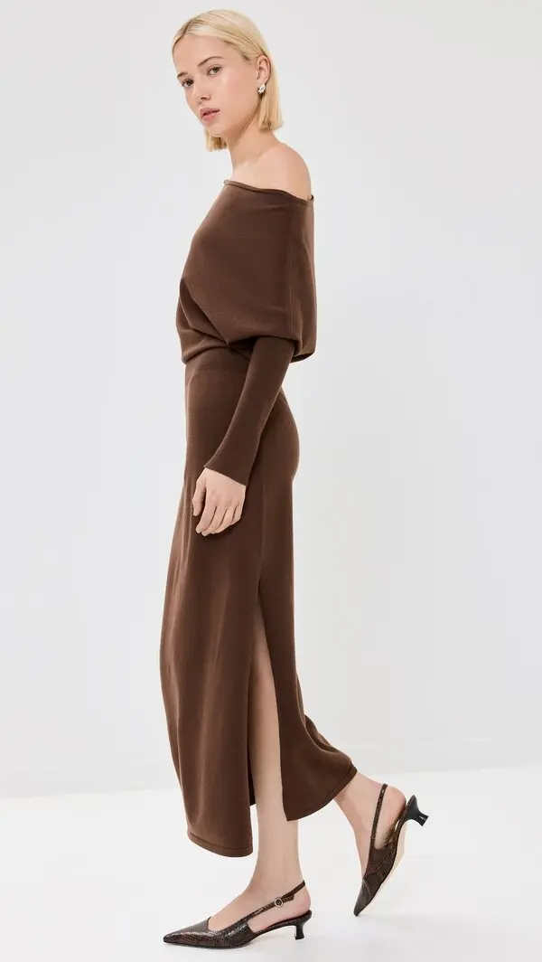 Simkhai Janese Off Shoulder Midi Dress - Chocolate