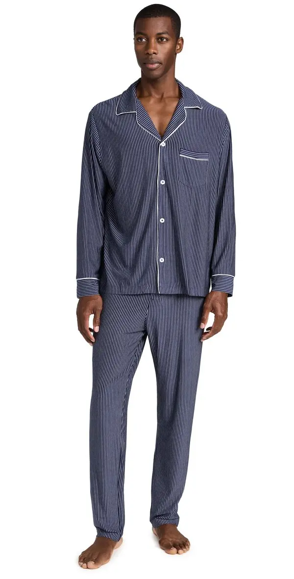 Eberjey William Modal Striped Long Pjs - Duo Stripe True Navy/ivory
