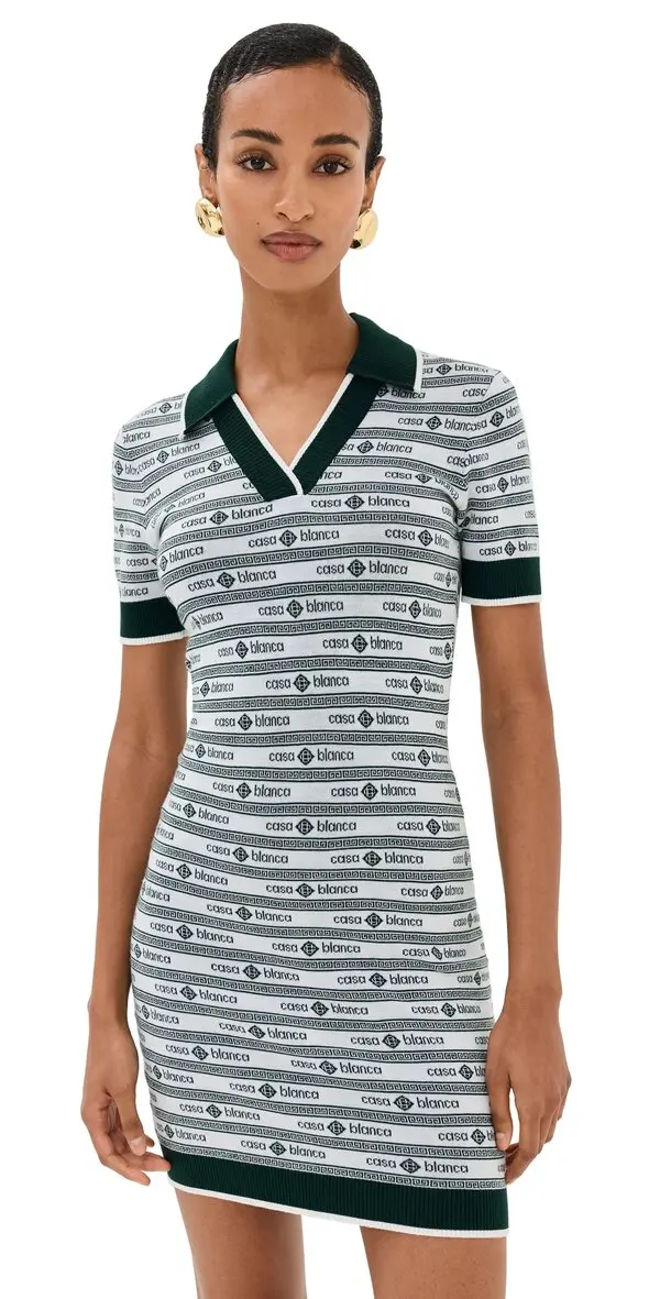 green emerald velvet dress Casablanca Chevron Gradient Boucle Polo Dress