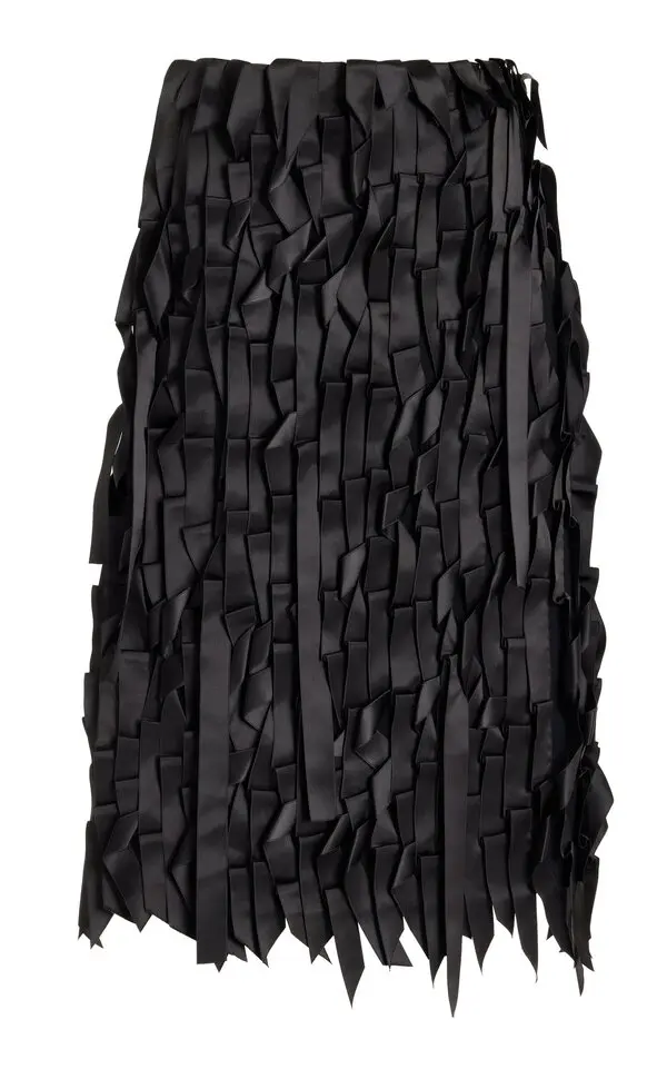 Prada Ribbon Embroidered Sablé Midi Skirt