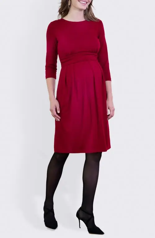 Seraphine Pleated Waist Maternity Nursing Dress - Dark Red | Editorialist