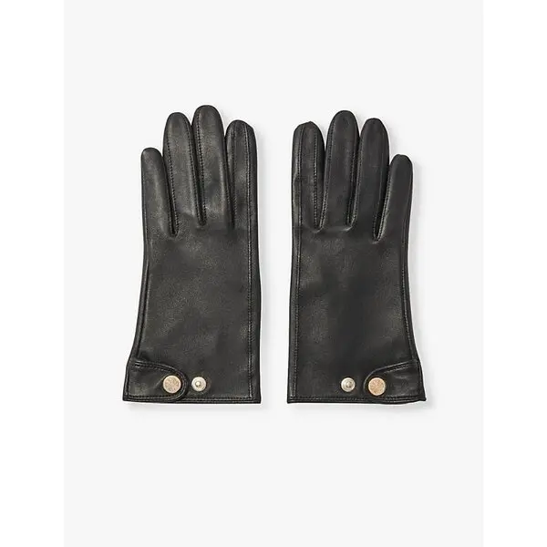 Maje Buttoned Leather Gloves - Noir / Gris