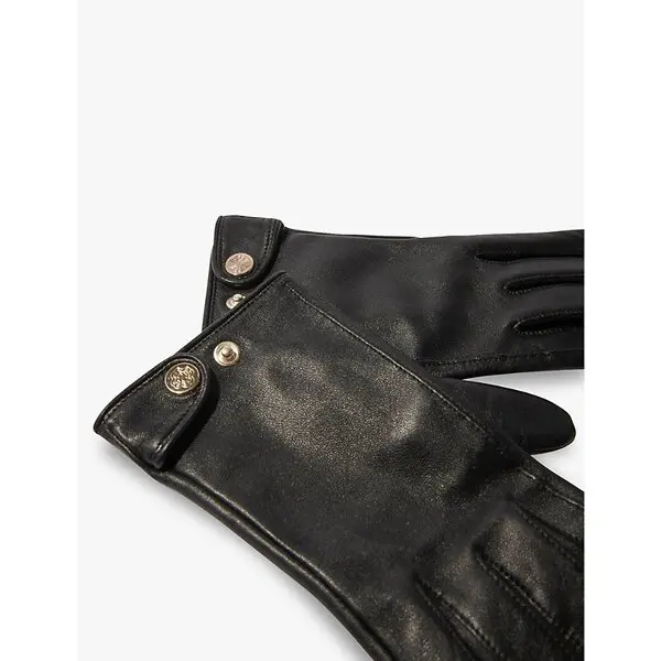 Maje Buttoned Leather Gloves - Noir / Gris