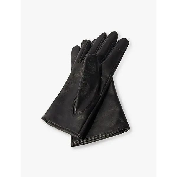 Maje Buttoned Leather Gloves - Noir / Gris