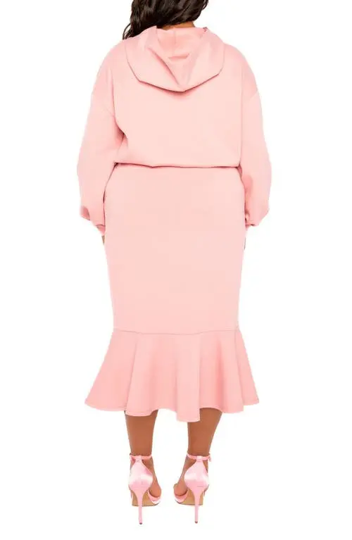 BUXOM COUTURE Scuba Knit Hoodie & Midi Skirt Set - Peach