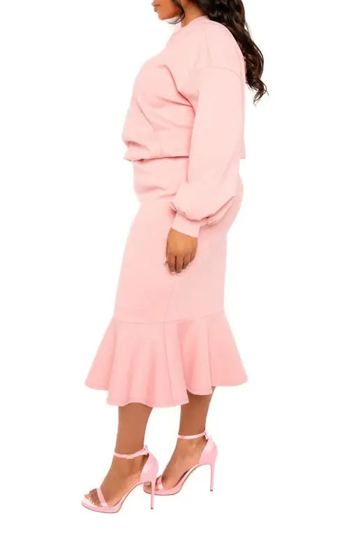 BUXOM COUTURE Scuba Knit Hoodie & Midi Skirt Set - Peach