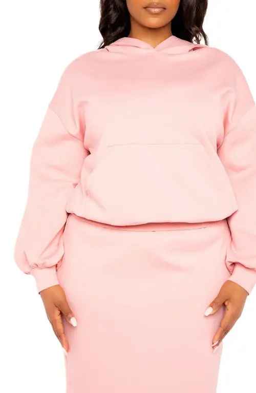 BUXOM COUTURE Scuba Knit Hoodie & Midi Skirt Set - Peach