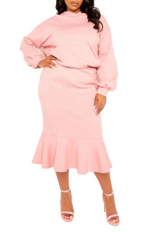 BUXOM COUTURE Scuba Knit Hoodie & Midi Skirt Set - Peach