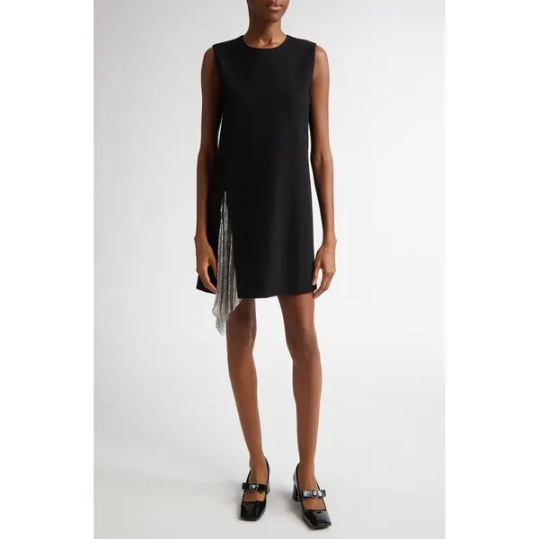 Versace Metallic Mesh Inset Virgin Wool Cocktail Dress