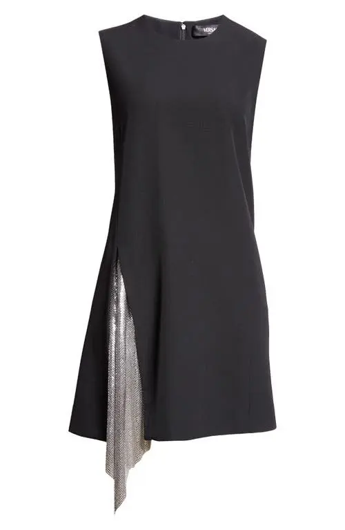 Versace Metallic Mesh Inset Virgin Wool Cocktail Dress