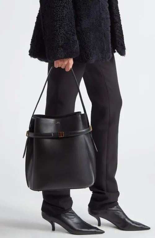 TOTEME Belted Leather Bucket Bag - Black
