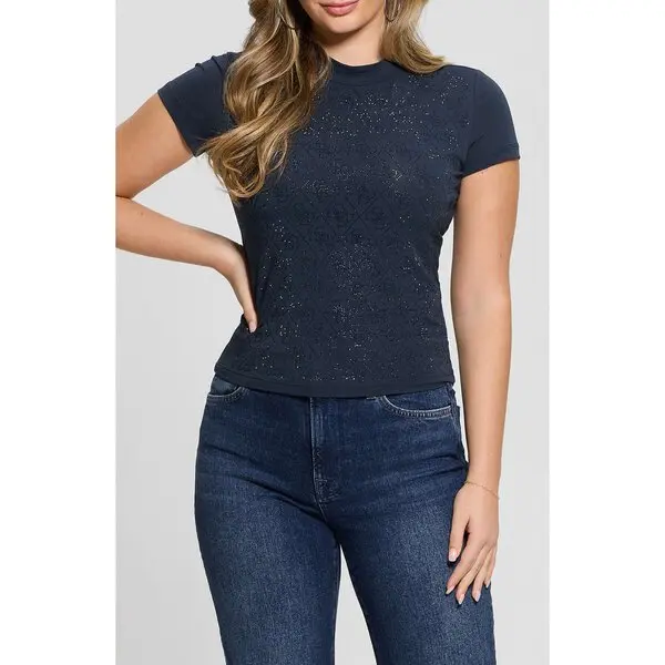 Guess Rhinestone Pattern Top - Medium Blue