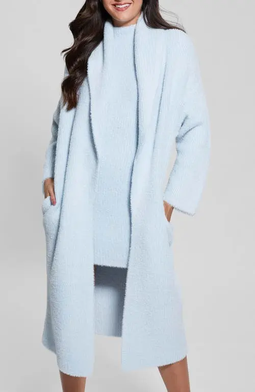 Guess Vero Fuzzy Shawl Collar Longline Cardigan - Sky High