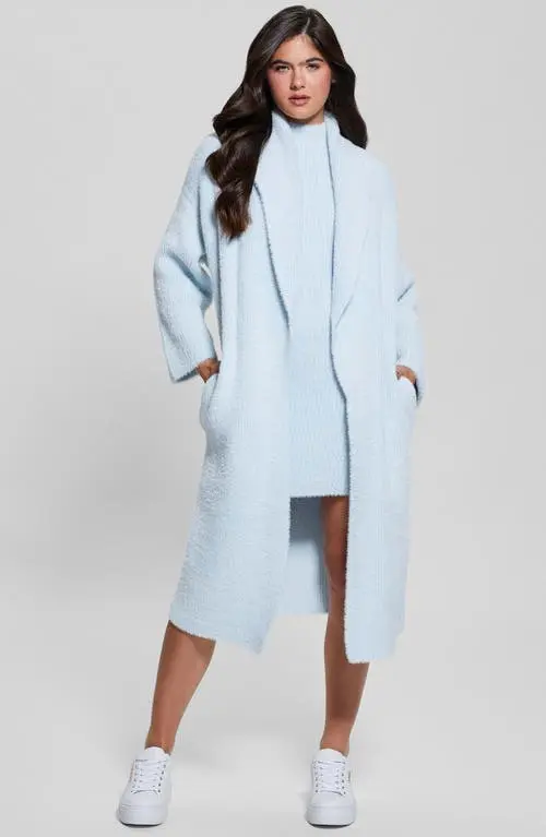 Guess Vero Fuzzy Shawl Collar Longline Cardigan