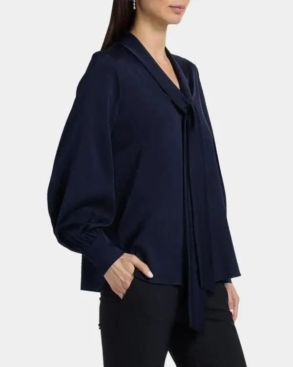 UNGARO Ella Tie-neck Silk Blouse - Midnight Blue