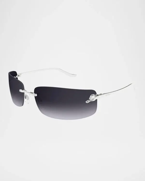 Cartier Panthère Rectangle Rimless Sunglasses - Black