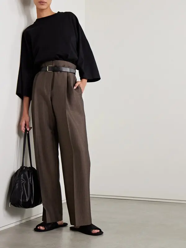 THE ROW Lonan Grain De Poudre Mohair And Wool-blend Pants