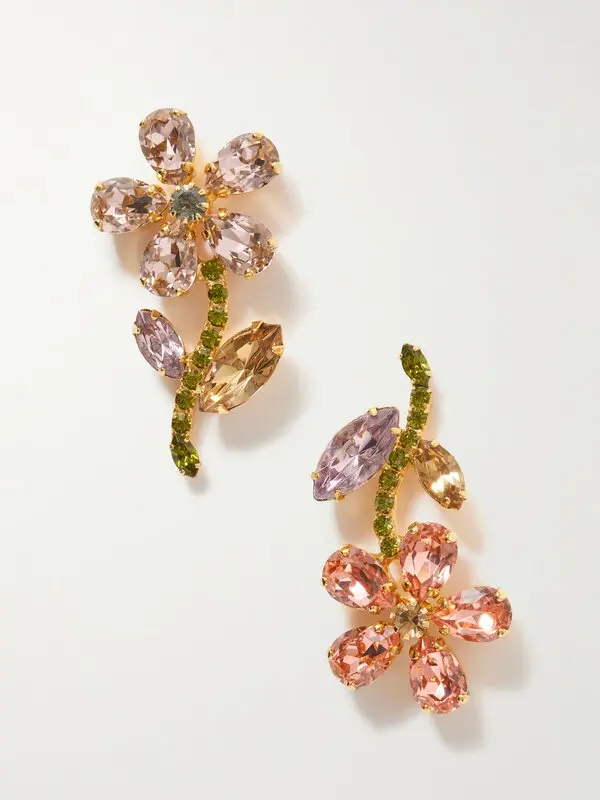 JENNIFER BEHR Gold-plated Crystal Flower Drop Earrings