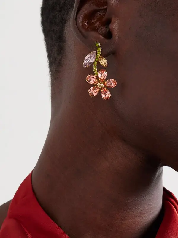 JENNIFER BEHR Gold-plated Crystal Flower Drop Earrings