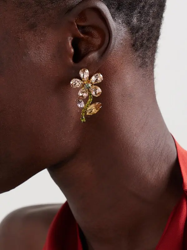 JENNIFER BEHR Gold-plated Crystal Flower Drop Earrings