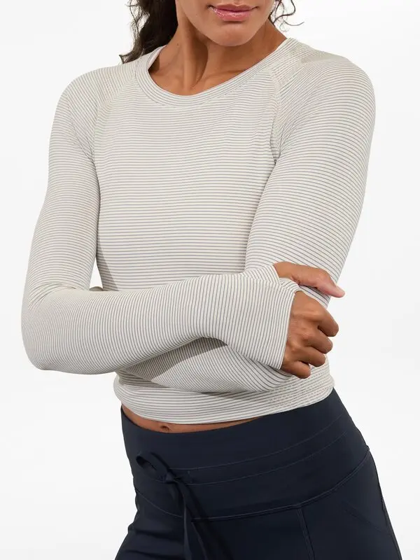 Athleta Momentum Seamless Top - White Mini Stripe