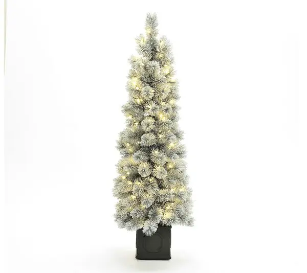 LUXEN HOME Luxenhome 4.5ft Pre-lit Snow-flocked Artificial Tree Potted - One-color
