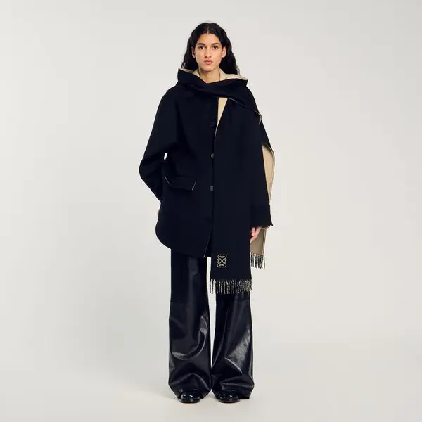Sandro Wool Coat With Scarf
