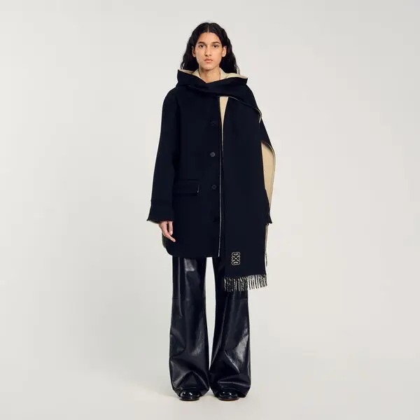Sandro Wool Coat With Scarf
