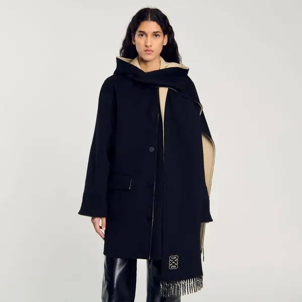 Sandro Wool Coat With Scarf