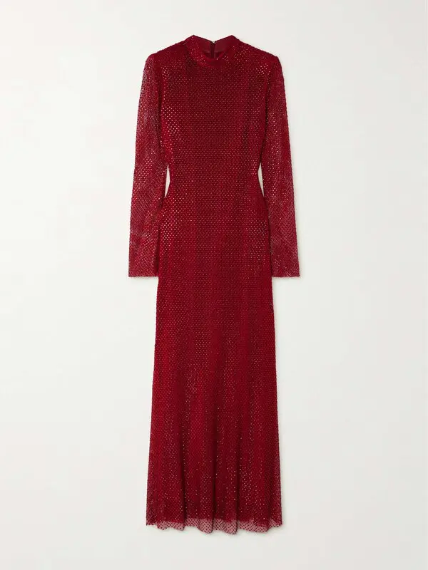 SELF-PORTRAIT Crystal-embellished Mesh Midi Dress