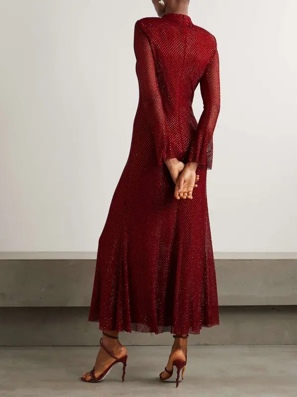 SELF-PORTRAIT Crystal-embellished Mesh Midi Dress